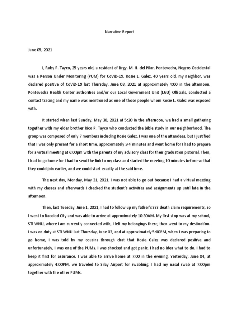 Narrative Report | PDF | Epidemiology | Health Sciences