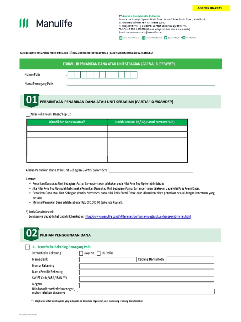 E-Formulir Penarikan Dana Sebagian (Partial Surrender) - Signature - v1.2 | PDF