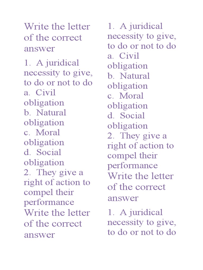 Obligations and Contracts Reviewer Questions | PDF | Law Of Obligations | Legal Liability