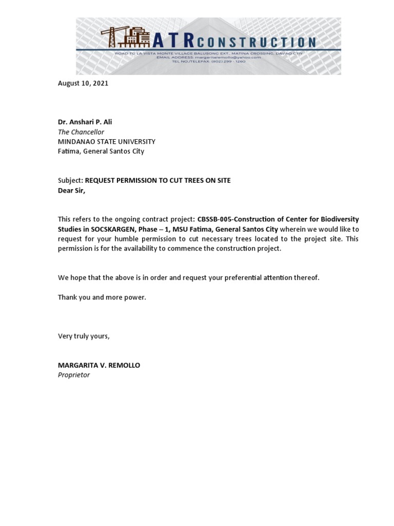 Letter Request For Cutting of Trees | PDF