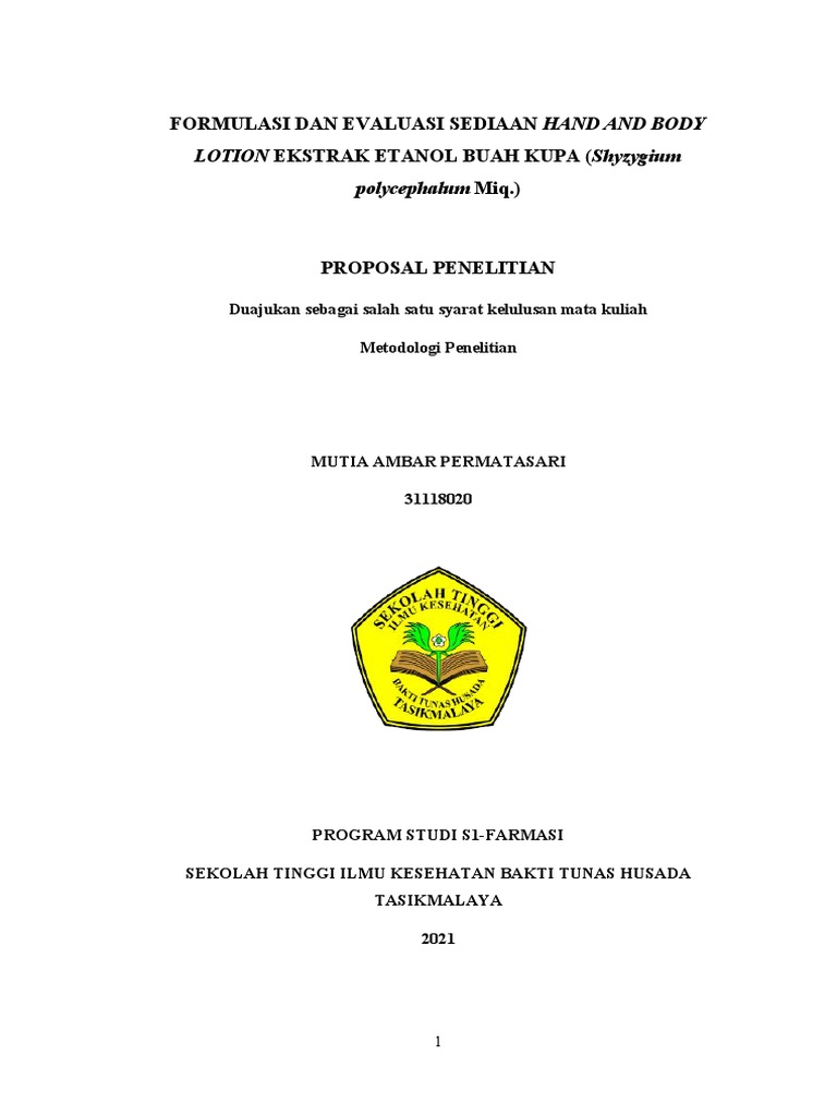 Mutia Ambar P, 31118020, Formulasi Dan Evaluasi Sediaan Hand and Body ...
