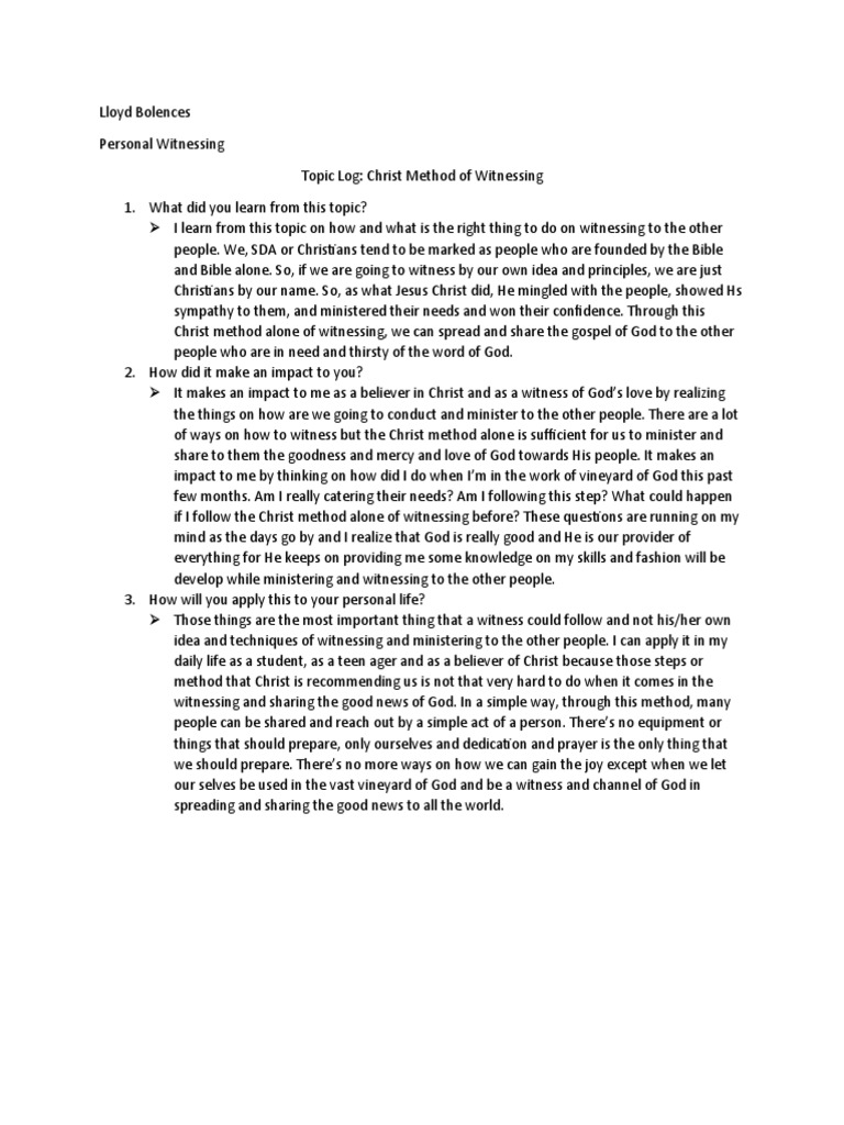 Christ's Method of Personal Witnessing | PDF | Jesus | God