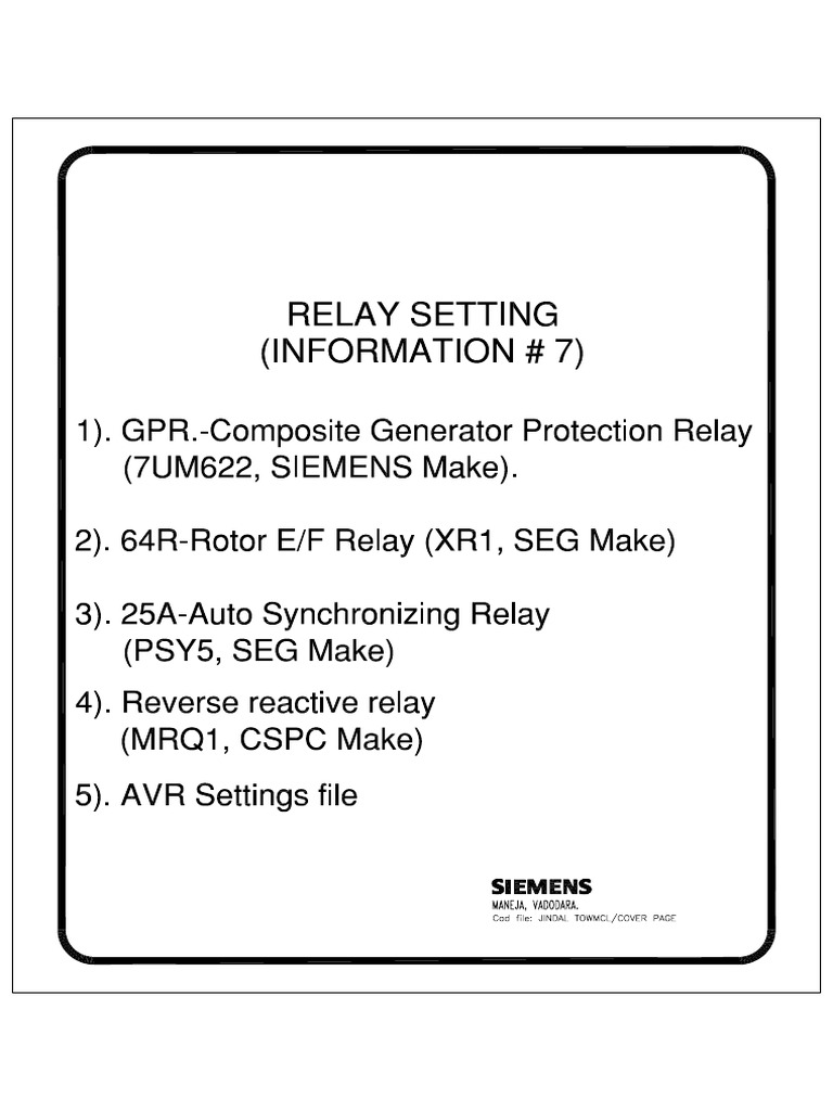 All Relay Settings | PDF | Electric Generator | Power Supply