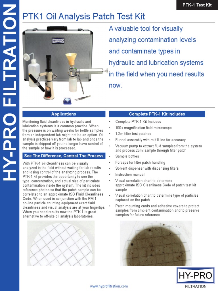PTK1 Oil Analysis Patch Test Kit | PDF | Filtration | Physical Sciences
