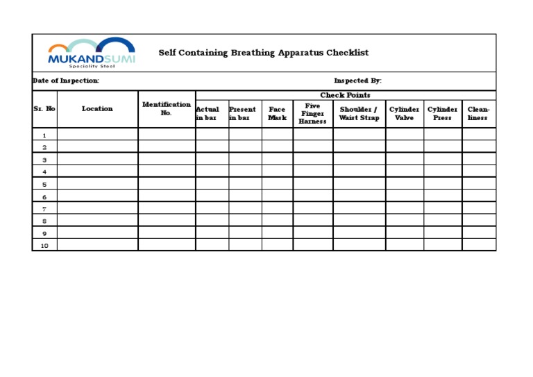 Self Containing Breathing Apparatus Checklist: Check Points | PDF