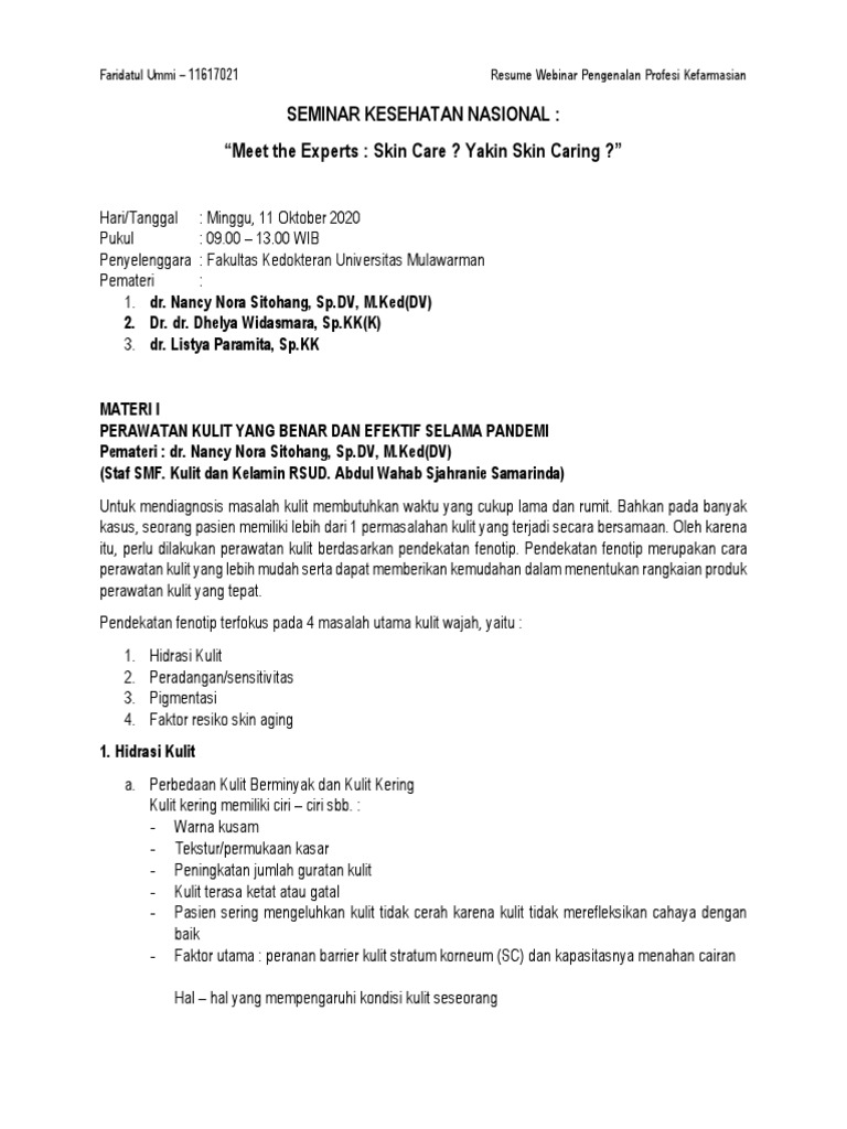 Resume - Seminar Kesehatan Nasional Skin Care | PDF