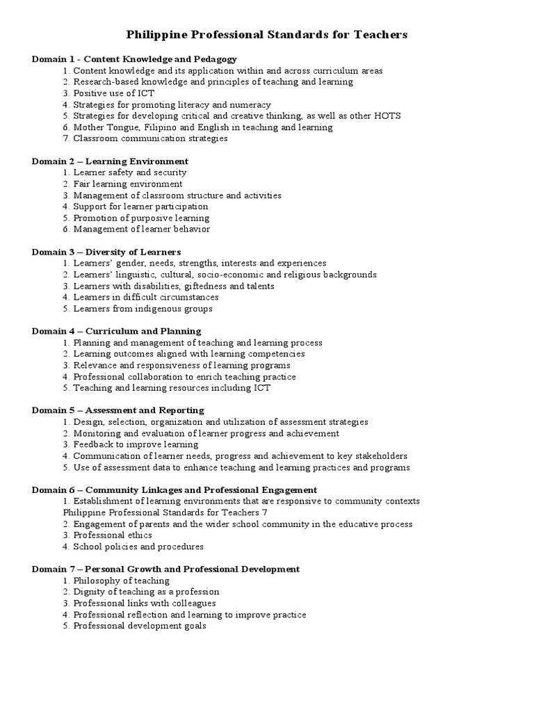 Philippine Professional Standards for Teachers | PDF | Learning ...