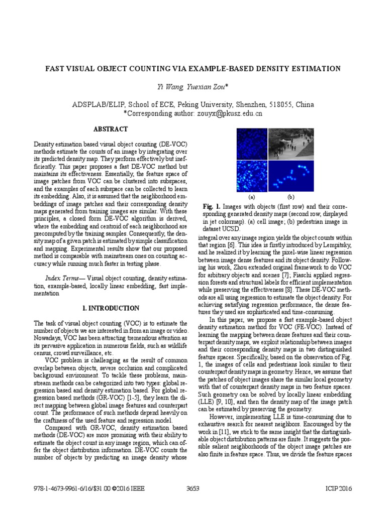 Fast Visual Object Counting Via Example Based Density Estimation 2 | PDF | Cluster Analysis ...