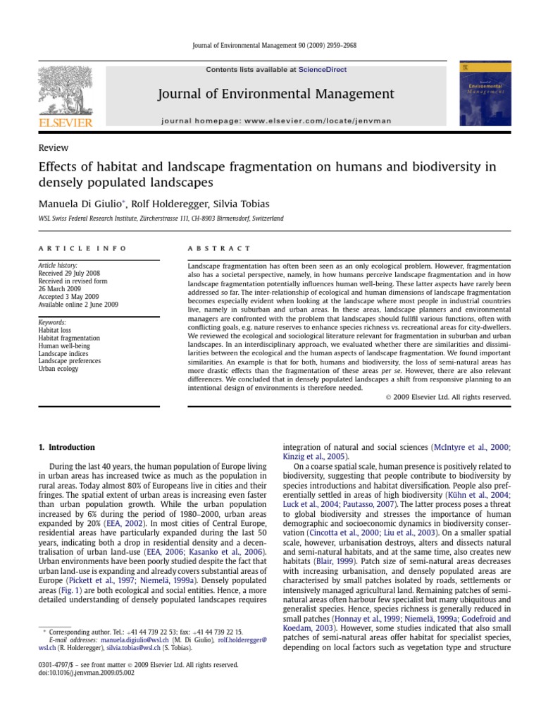 Impact of Landscape Fragmentation on Humans and Biodiversity | PDF ...
