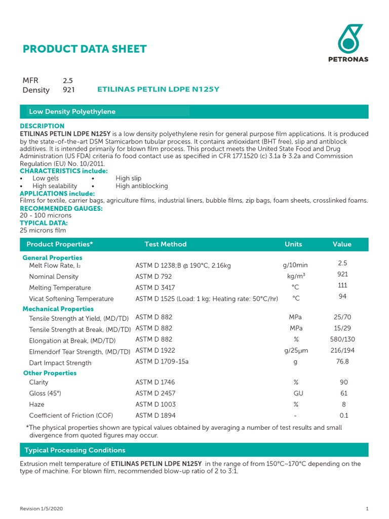 Product Sheet Petlin LD N125y - 0 | PDF | Polyethylene | Materials