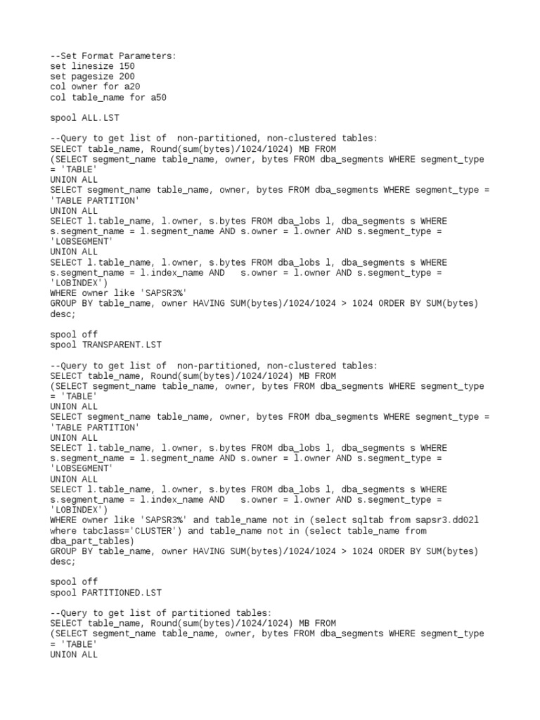 Command SQL For List Of Biggest Tables PDF Computer Architecture 