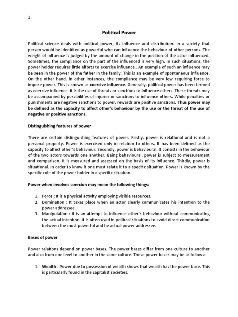 Political Power | PDF | Power (Social And Political) | State (Polity)