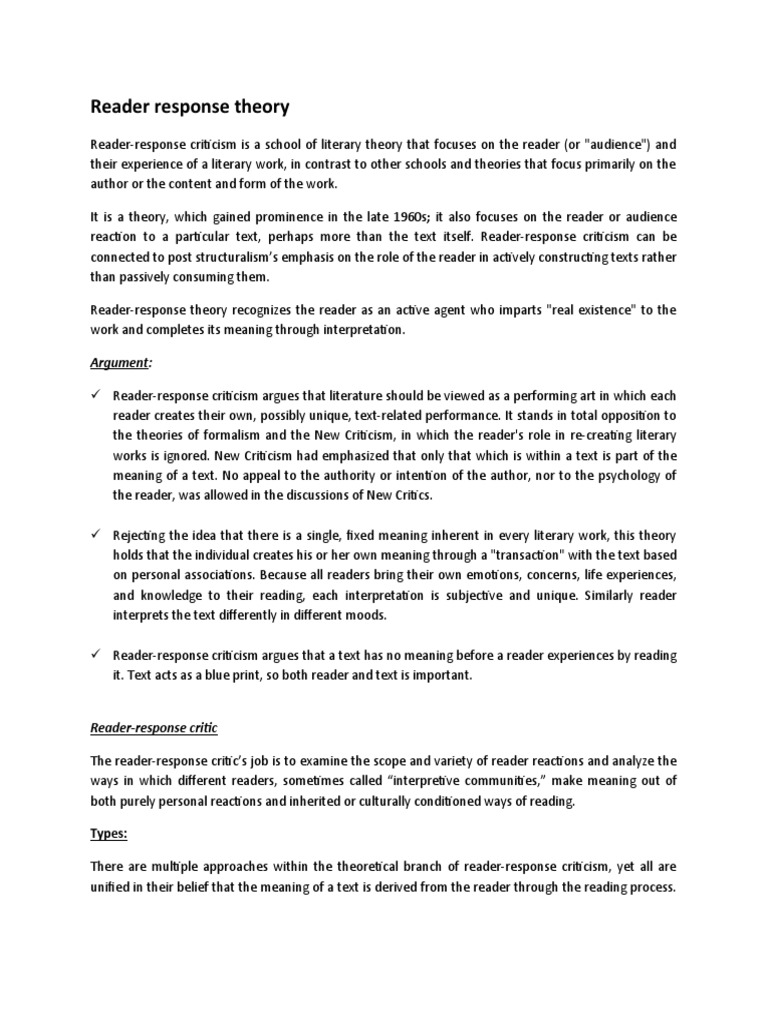Understanding Reader-Response Theory | PDF | Cognition | Psychological Concepts