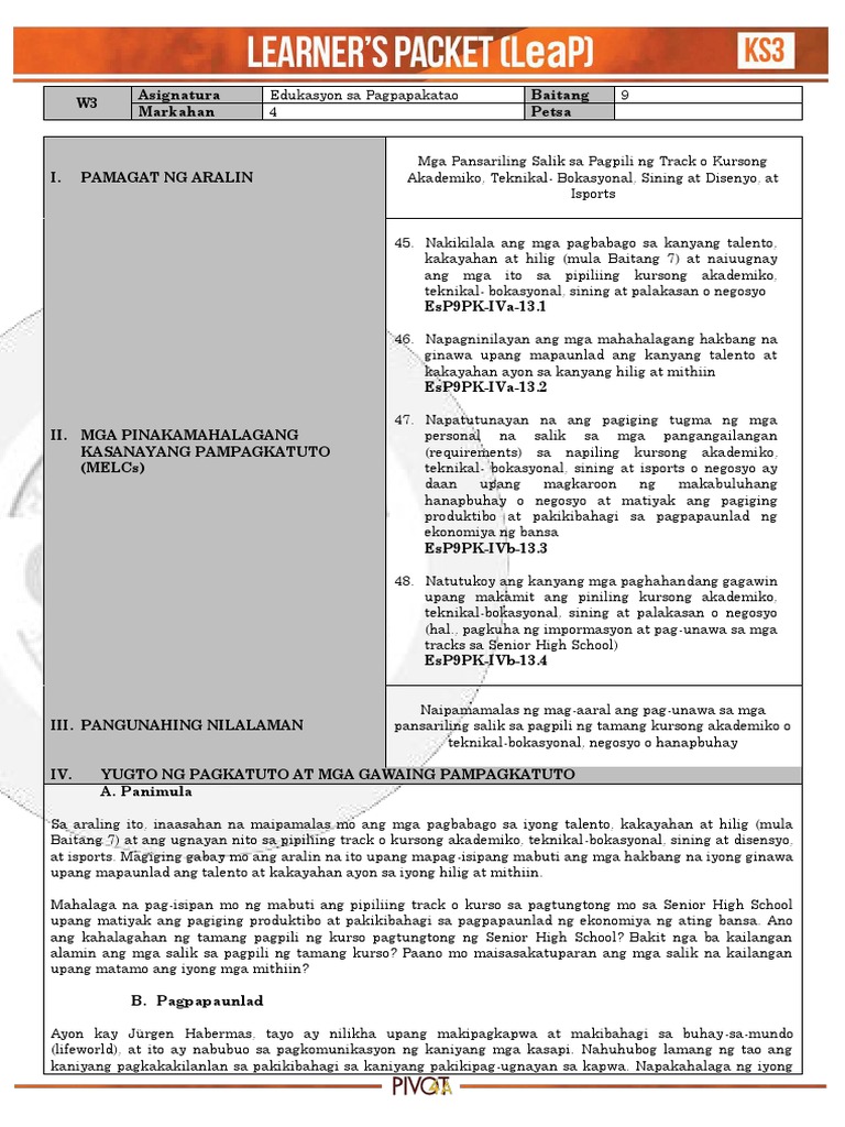 Q4 ESP 9 Week3 | PDF