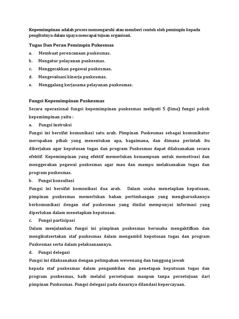 Kepemimpinan Di Puskesmas | PDF