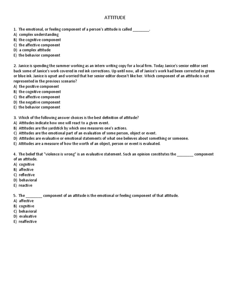 Test MCQ | PDF | Attitude (Psychology) | Job Satisfaction