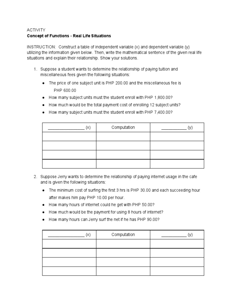 Concepts of Functions - Real Life Situations | PDF