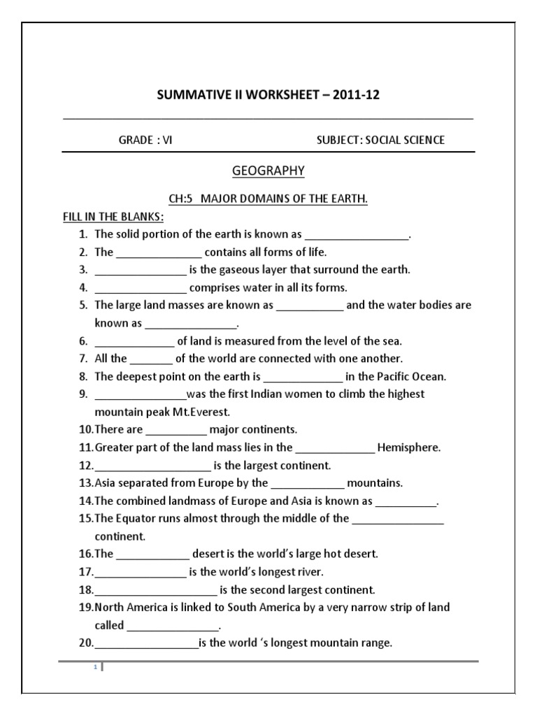 CBSE Class 6 Social Science - Geography Worksheets | PDF | Mountains ...