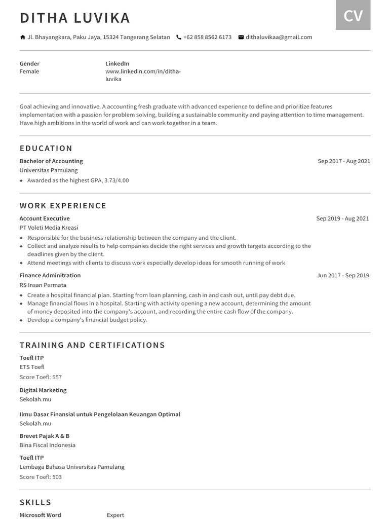 Fresh Accounting Graduate Profile | PDF | Business | Economies