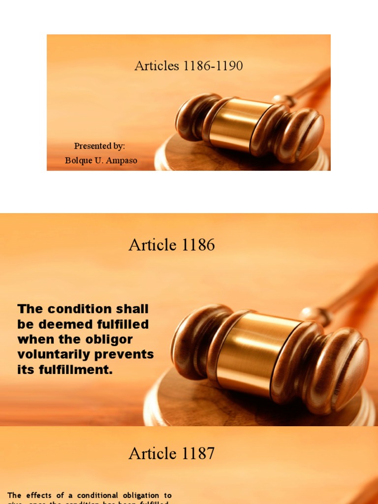 Oblicon Article 1186-1190 | PDF | Indemnity | Civil Law (Legal System)