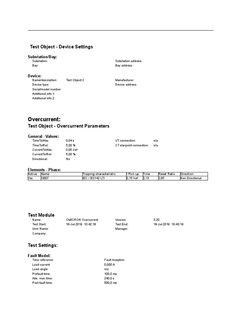 Overcurrent:: Test Object - Device Settings | Download Free PDF ...