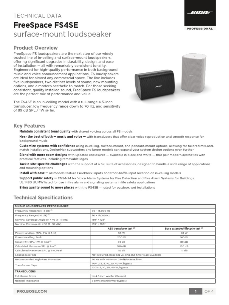 Surface-Mount Loudspeaker: Freespace Fs4Se | PDF | Loudspeaker ...