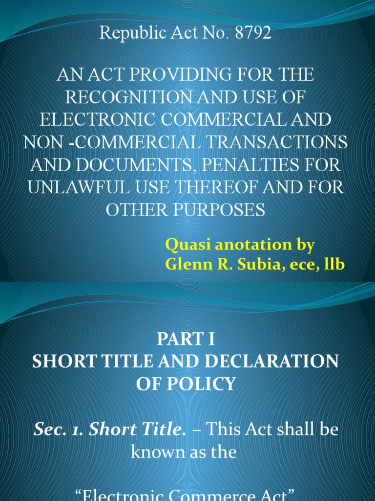 Electronic Commerce Act RA 8792 | PDF | Information | Receipt