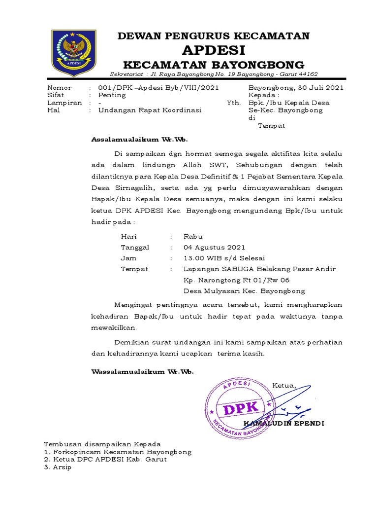 Surat Undangan - APDESI | PDF