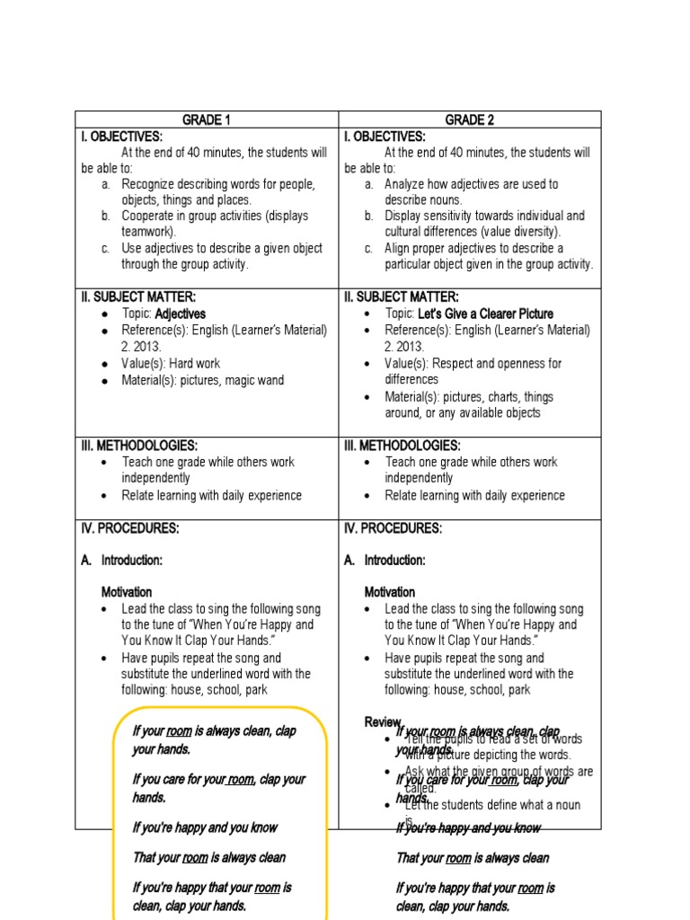 Describing with Adjectives: A Lesson Plan for Teaching Grade 1 and ...