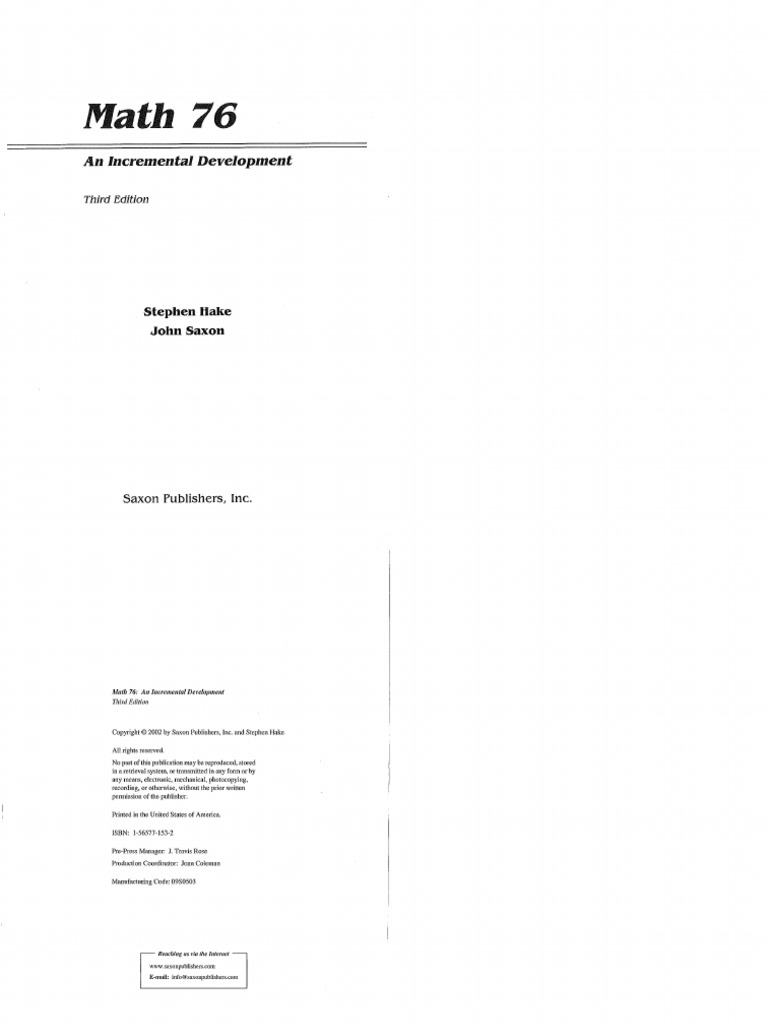 Saxon 76 Book Part 1 | PDF