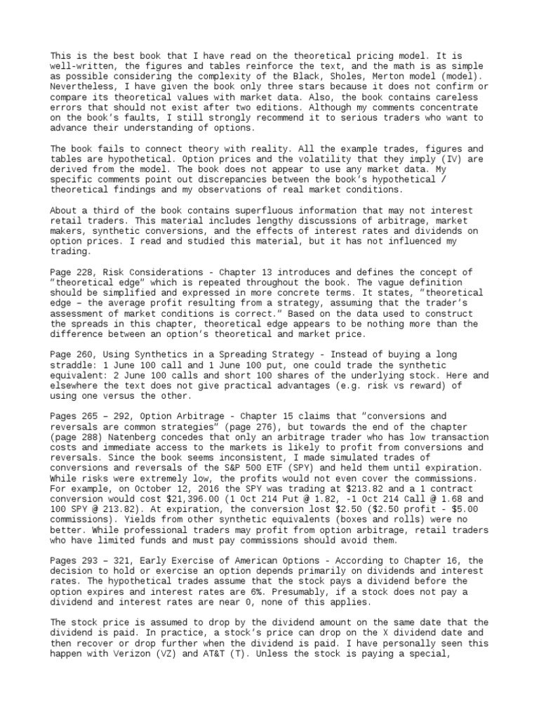 Natenberg Errors | PDF | Option (Finance) | Greeks (Finance)