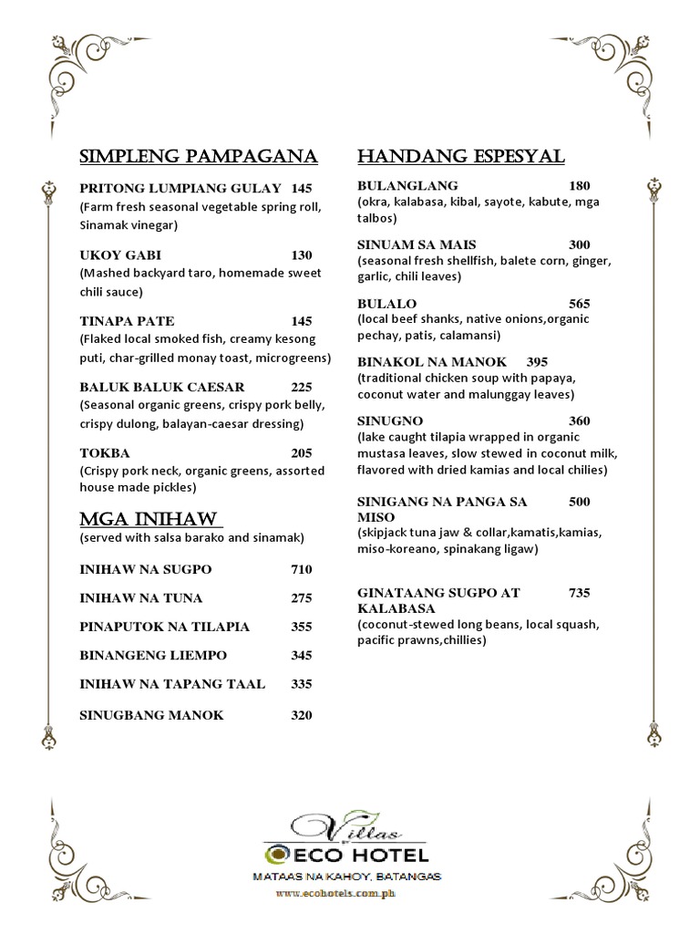 Bahay Baluk-Baluk Menu | PDF | Asian Cuisine | Regional & Ethnic Food