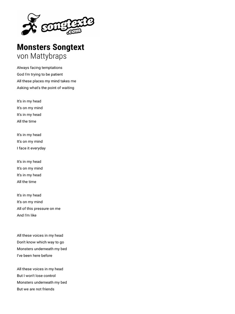 Songtext Von Mattybraps - Monsters Lyrics | PDF