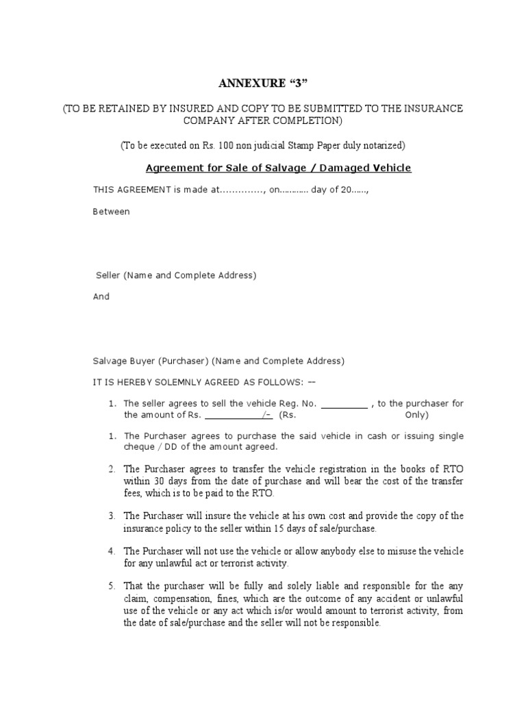 Annexure 3 - Agreement To Sale | PDF | Business Law | Private Law