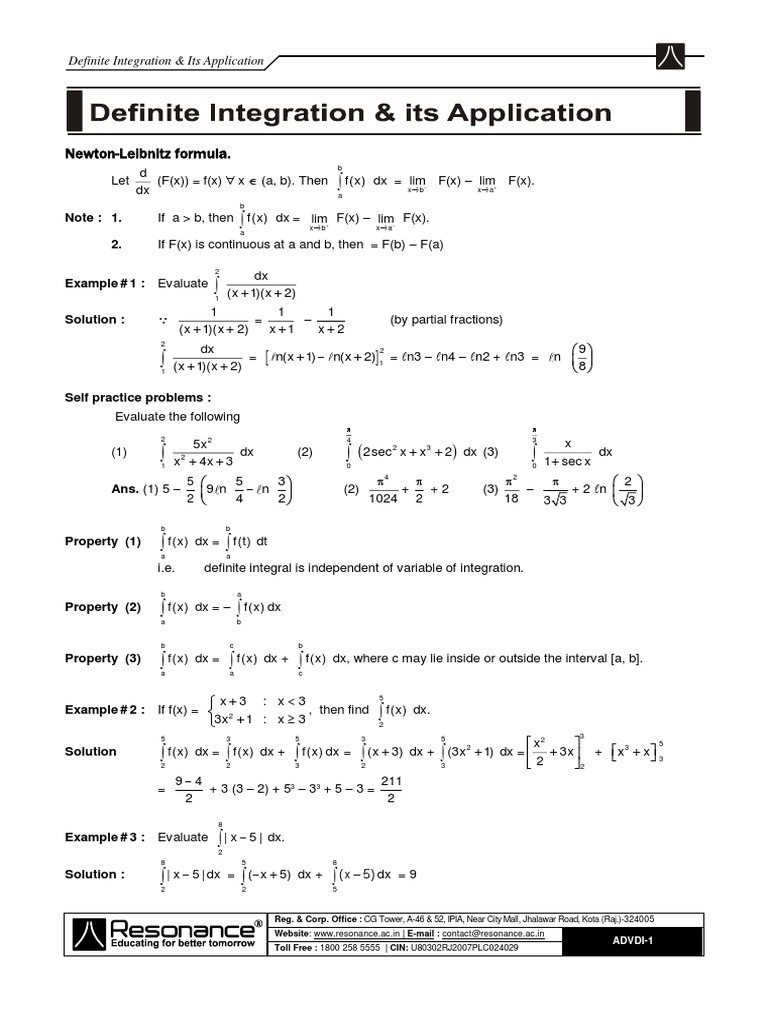 (18246) Sheet 08 Definite Integration B | PDF | Integral | Elementary ...