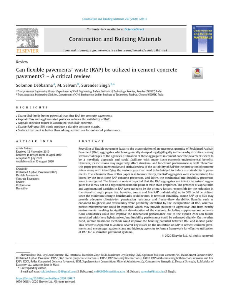 Construction and Building Materials: Solomon Debbarma, M. Selvam ...