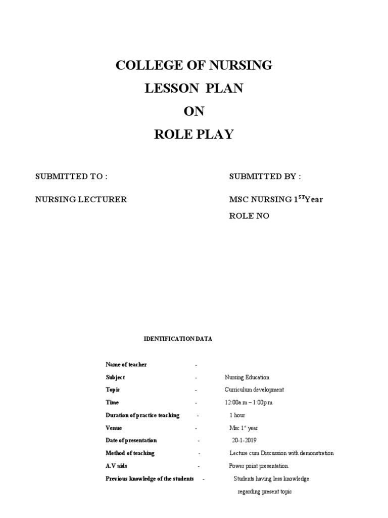 Lesson Plan On Role Play | PDF | Lecture | Lesson Plan