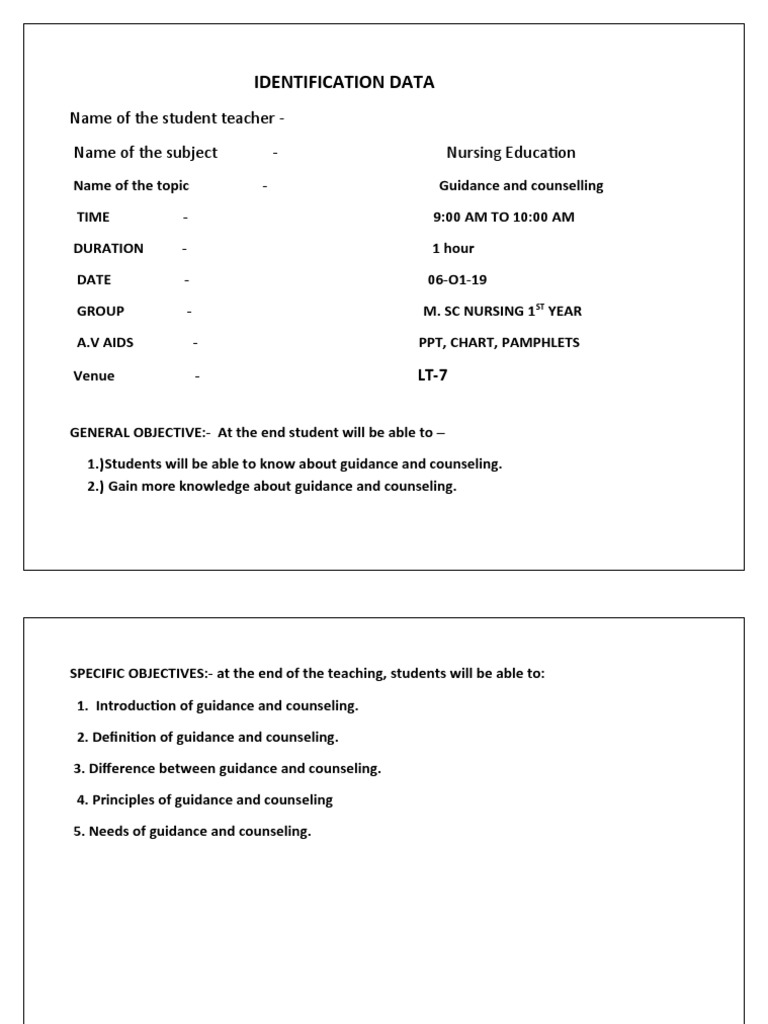 LESSON PLAN ON Guidance and Counseling | PDF | Lesson Plan | School ...