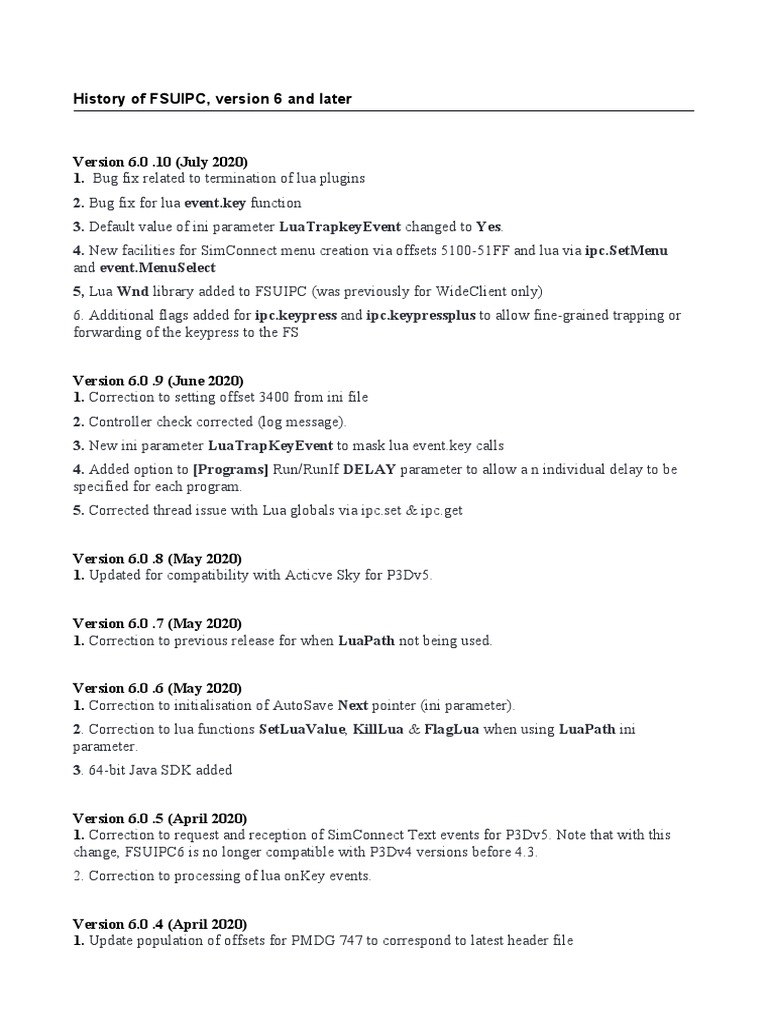 History of FSUIPC, Version 6 and Later | PDF | 64 Bit Computing | Computer File