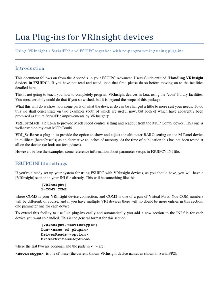 Lua Plugins For VRInsight Devices | PDF | Plug In (Computing) | Computing