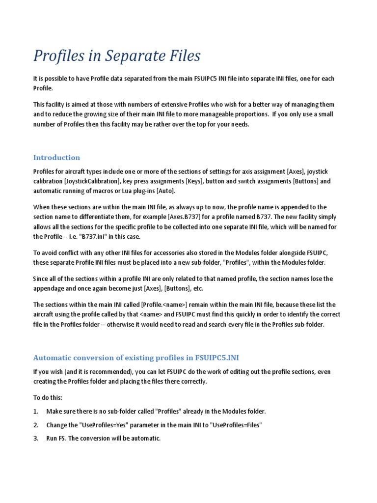 Advanced FSUIPC Profile Management | PDF | Computer File | Computer Engineering