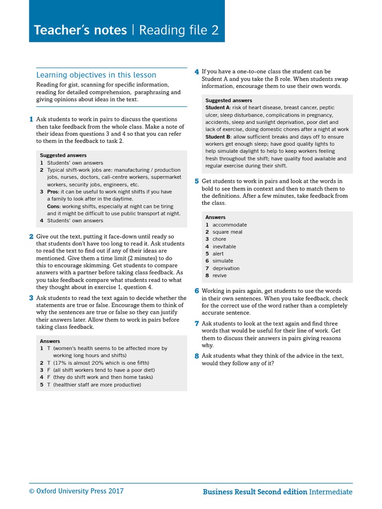 Br2e Int Reading Notes 2 | PDF | Shift Work | Cognition