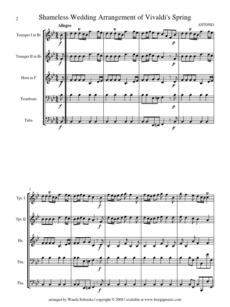 Shameless Wedding Arrangement of Vivaldi's Spring: Allegro | PDF ...
