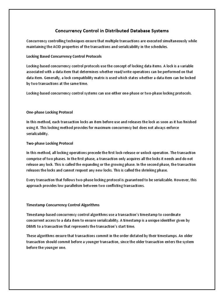 Concurrency Control in Distributed Database Systems | PDF | Database Transaction | Information ...