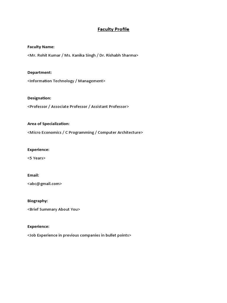 Faculty Profile Format | PDF