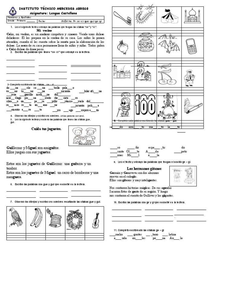 Actividades de Lectoescritura: Ce, Ci, Gue, Gui | PDF | Artes del ...