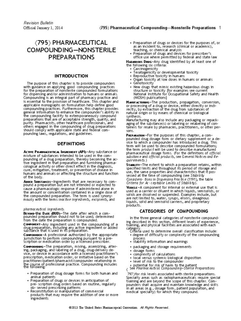 Revision Bulletin for Pharmaceutical Compounding of Nonsterile ...