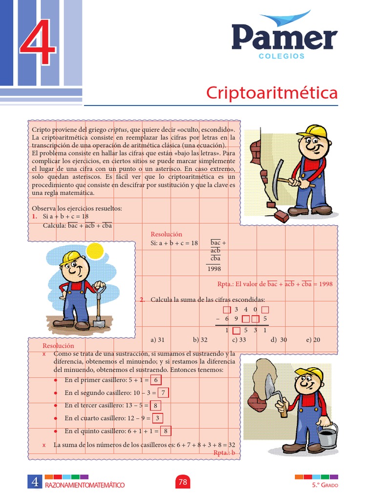 RM_P_5°grado_S4_Criptoaritmética | PDF | Sustracción | Matemáticas