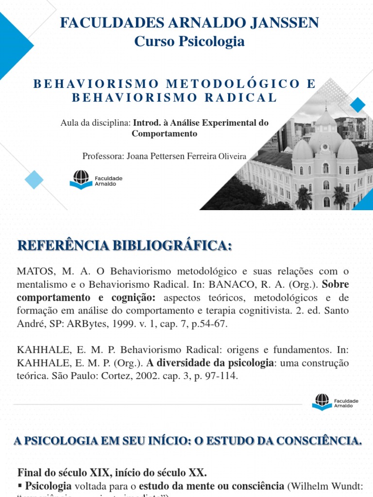 Comparação entre o Behaviorismo Metodológico e o Behaviorismo Radical ...