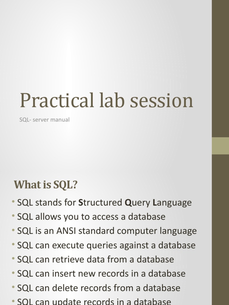 Practical Lab Session: SQL-server Manual | PDF | Sql | Table (Database)